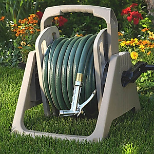 Suncast 100 ft. Tote or Wall Mount Resin Garden Hose Reel with Lid, Taupe