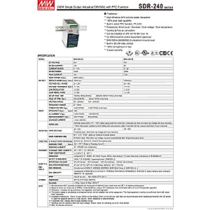 MW Mean Well SDR-240-48 48V 5A 240W Single Output Industrial DIN Rail with PFC Function Power Supply