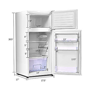GOFLAME Compact Refrigerator, 3.4 cu. ft. Mini Cooler Fridge with Removable Glass Shelves, Adjustable Thermostat, Freestanding Fridge with Top Door Freezer for Dorm, Office, Apartment Use (White)