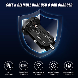 [MFi Certified] iPhone 15 Car Charger Fast Charging, All Metal 60W Dual USB C Car Charger Cigarette Lighter with 2 Pack USB C Car Charger Cord for iPhone 15/15 Pro/15 Pro Max/15 Plus/iPad Pro