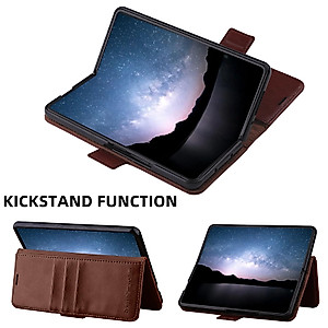 MONASAY Galaxy Z Fold 5 5G Wallet Case with S Pen Holder, Flip Folio Leather Cell Phone Cover with RFID Blocking Credit Card Holder for Samsung Galaxy Z Fold 5, Brown