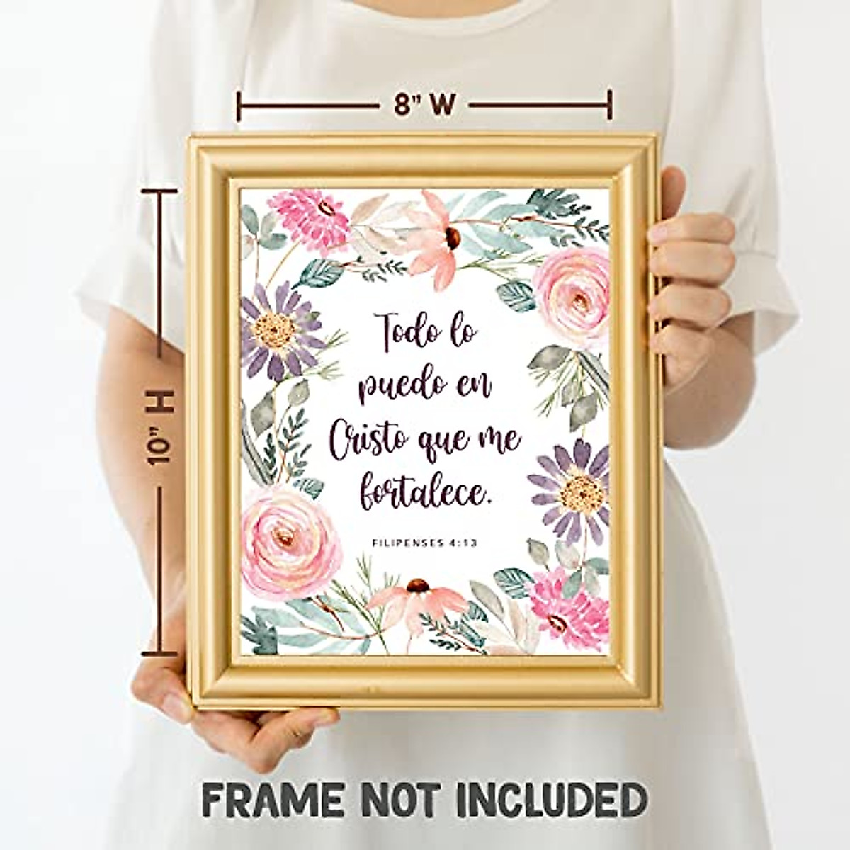 Filipenses 4:13 Wall Art En Espanol - Todo Lo Puedo En Cristo Que Me Fortalece - Floral Christian Decor In Spanish - 8x10 - Unframed