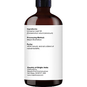 MAJESTIC PURE Cinnamon Essential Oil | 100% Pure and Natural Cinnamon Oil | Premium Grade Essential Oils for Hair Care, Home Diffusers, Skin, Aromatherapy, Massage and Humidifiers | 4 Fl Oz