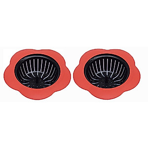 Silicone Kitchen Sink Strainer 2 Pack, Pouring strainers，Drain FilterLarge Wide Rim 4.5" Diameter (4.5" Diameter, 2 Red)