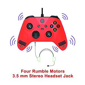 VISIONHMD Enhanced Wired Controller for Xbox Series X|S With 4 Remappable Buttons, 4 Motor Vibration sand 3.5mm Stereo Headset Jack, Compatible with Xbox One and PC/Laptop Windows7/8/10-Red