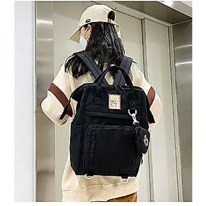 DEEPWIN Kawaii Backpack With Cute Accessories Nylon Shoulder Crossbody Backpack With Small Wallet Accessories (BLACK)