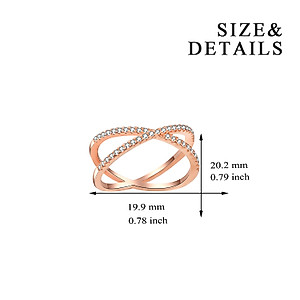 X Ring Sterling Silver, Cubic Zirconia X Criss Cross Ring for Women, (rose-gold-plated-silver, 6)