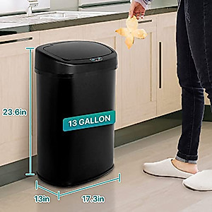 Dkelincs Touchless Trash Can for Kitchen Bathroom Bedroom Home Office, 13 Gallon Automatic Stainless Steel Garbage Can with Lid