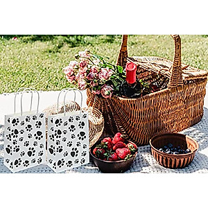 YYaaloa 30pcs Small Gift Bags with Handle Bulk Paw Print White Party Favor Paper Shopping Bags for Kids Birthday Xmas Party Supplies Retail Bags (Paw Print White, Small 30pcs)