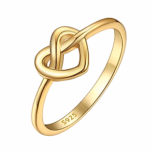 ChicSilver Gold Ring for Women Simple Gold Plated Sterling Silver Love Knot Ring Knot Heart Gifts for Mom Jewelry - Size 6