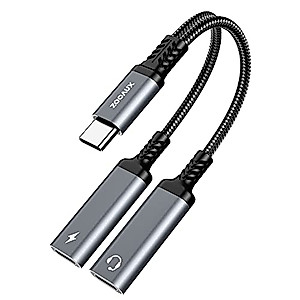 USB C Splitter, ZOOAUX Dual USB C Headphone and Charger Adapter,2-in-1 Type C Audio Dongle Cable with PD 60W Fast Charging Support Call Music for Pixel 4 3 XL,Galaxy S22 S21 S20+ S20 Note 20 10,Xperia