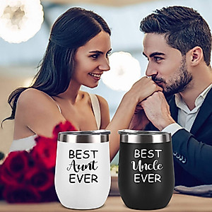 Aunt Uncle Gifts, Best Aunt and Uncle Ever Gift Set, 2 Pack Wine Tumbler with Lid and Straw, Funny Christmas Birthday Gifts for Aunt Uncle, 12 Oz Insulated Stainless Steel Tumbler, Black and White