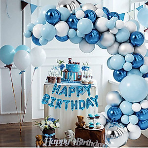 Blue And White Balloon Garland Arch Kit,happy Birthday balloons,111pcs Metallic blue and white Confetti Latex Balloons Arch Kit For Birthday Party baby boy Shower Birthday Decorations
