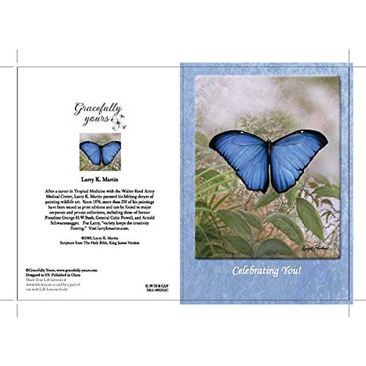 Gracefully Yours Blessed Birthday Greeting Cards Featuring Butterflies by Artist Larry Martin, 12, 4 Designs/3 Each with Scripture Message