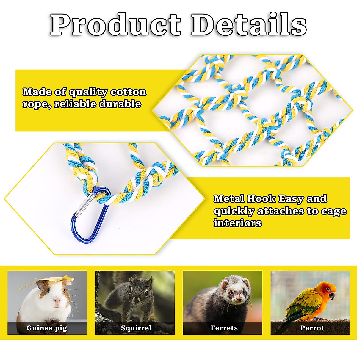 2 Pack Bird Rope Net Climbing Ladder Bird Rope Net Bridge Hamster Ladder Rat Rope Net Pet Rat Toys Rat Cage Accessories