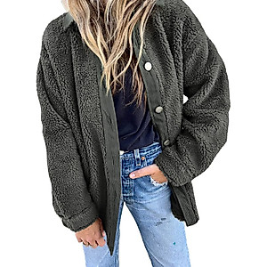 Dokotoo Womens Coat Long Sleeve Lightweight Buttons Sherpa Jackets Fleece Corduroy Winter Coats Fashion Plus Size Lapel Jacket for Women Outwear Grey XX-Large