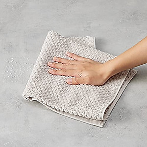 Amazon Basics 100% Cotton Soft & Absorbent, Popcorn Texture Terry Kitchen Cloth, Pack of 4, Beige Stripe, 28"L x 16"W