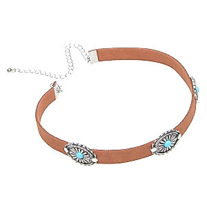 Olbye Bohemia Turquoise Choker Necklace Leather Choker Jewelry Suede Necklace for Women Boho Style