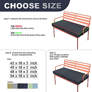 Pcinfuns Outdoor Bench Cushions 42 x 18 Inch Water-Resistant Chair Cushion for Patio Furniture with Fade Resistant and Removable Cover with Handle & Adjustable Straps for Patio,Yard,Black Grey