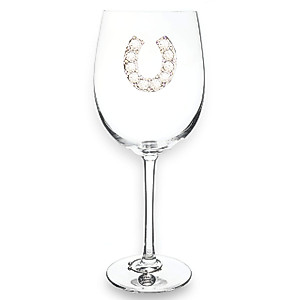 THE QUEENS' JEWELS Horseshoe Jeweled Stemmed Wine Glass, 21 oz. - Unique Gift for Women, Birthday, Cute, Fun, Western, Not Painted, Decorated, Bling, Bedazzled, Rhinestone