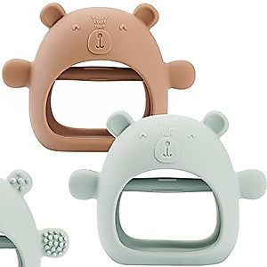 Teething Toys for Babies 3-6 Months, AEOLZ Anti-drop Silicone Bear Baby Mitten Teether Toy for Teething Relief, Infants Sucking Needs Chew Toy, BPA Free