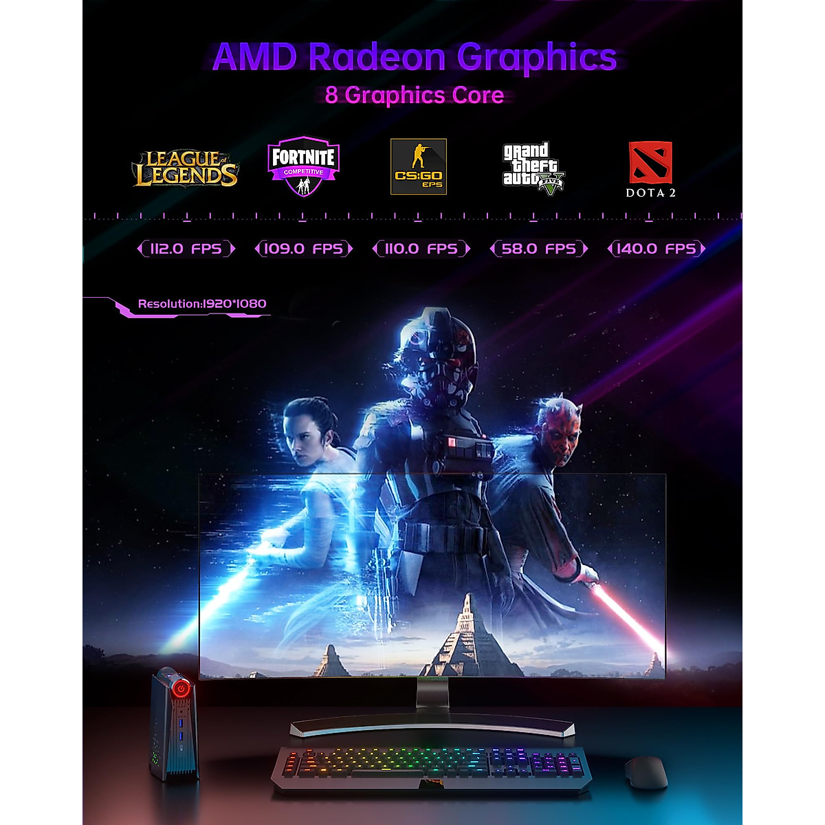 ACEMAGICIAN [Gaming PC] Mini PC Gaming, AMD Ryzen 7 5700U (up to 4.3Ghz) 32GB DDR4 512GB M.2 SSD Zen 3 Ryzen Mini PC RGB Lights AMR5 Mini Computer WiFi6 4K HDMI DP Type-C Small PC, Auto Power On