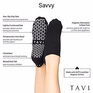 TAVI Women’s Savvy Grip Socks, Multi-Pack - Pilates Socks with Grips for Women, Slipper Socks for Pilates, Yoga, and Ballet