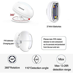 Wireless Motion Sensor Door Chime: Business Entry Doorbell Indoor Motion Detector Buzzer (500Ft Range, 32 Tunes, 5 Level Volume) Store Entrance Alert Bell Bed Alarm for Elderly Dementia Patients
