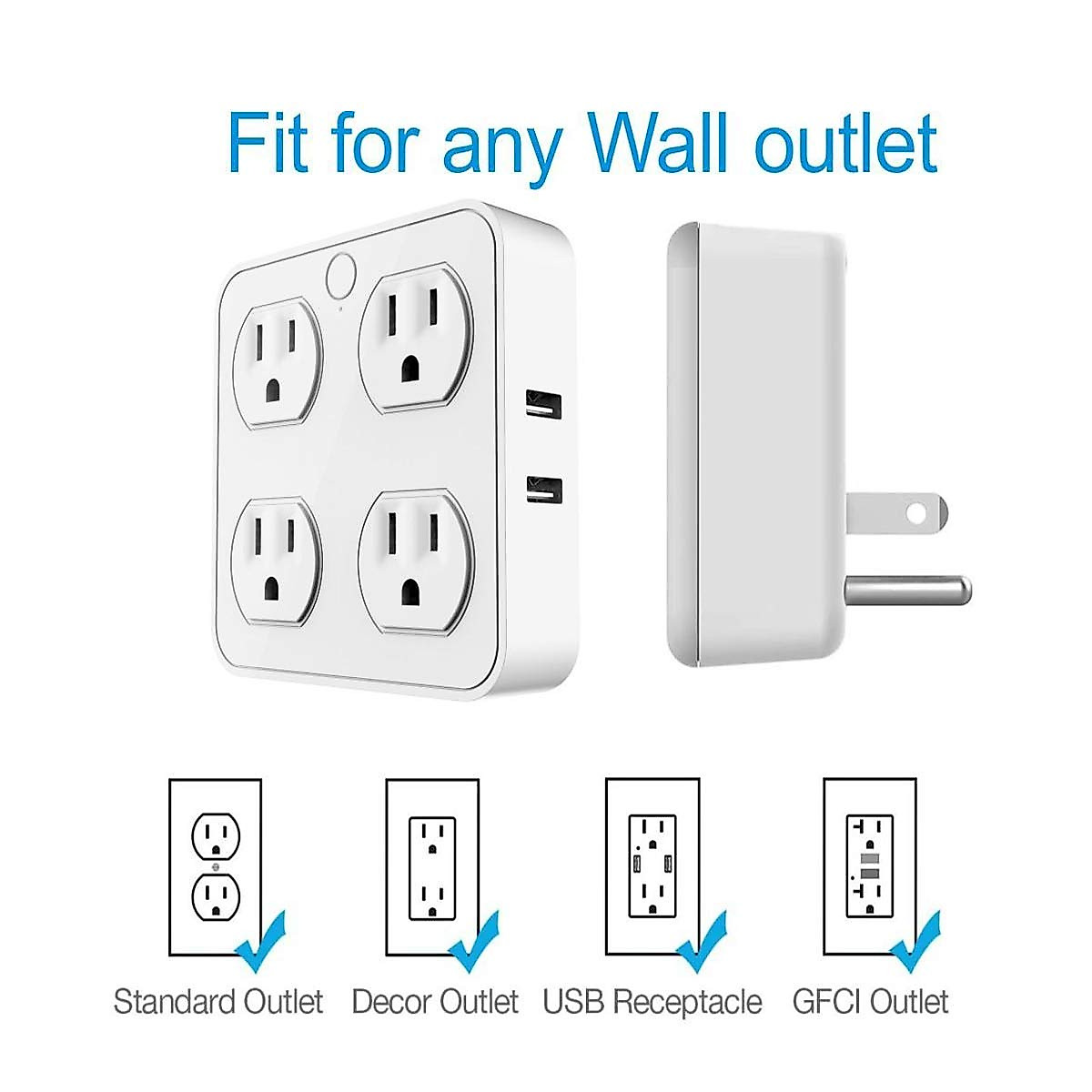 Wireless Wall Tap Smart Plug,Surge Protector, 4 Outlet Extender with 4 USB Charging Ports, Compatible with Alexa Google Assistant, no Hub Required (4 Outlets,4 USB Ports), ETL Certification
