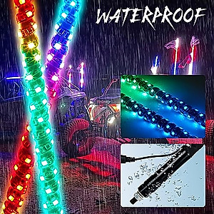 SUZCO 2PCS 2FT Heavy-Duty LED Chasings Spiral Whip Lights with IR&RF&APP, Pure White 6000K 138Leds Dancing Whip Light with Turn/Brake/Warning/Reverse Signal Fit for ATV UTV RZR Off-Road Truck Can-Am