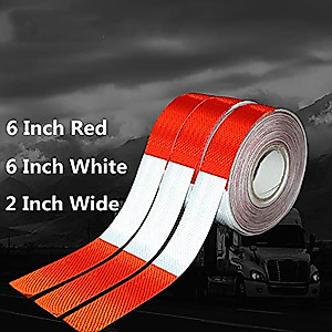 WAENLIR 2 inch x30 Feet Reflective Safety Tape DOT-C2 Waterproof Red and White Adhesive Conspicuity Tape for Trailer, Outdoor, Cars, Trucks