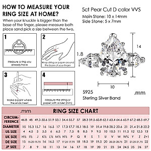 Michooyel S925 5.0ct Pear Cut Diamond Engagement Ring Cubic Zirconia Sterling Silver Wedding Ring Bridal Ring Band Fine Jewelry For Women