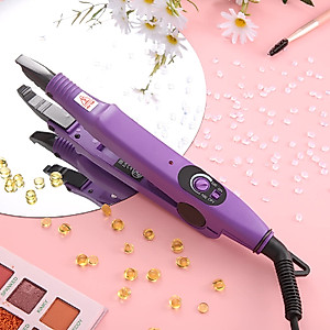 Lanties Keratin Hair Iron Fusion Heat Tool with Purple Connector Wand, 2 Bags Keratin Beads, Hair Clips, Finger Protector, Heat Insulation Sheets, for DIY Hairstyles