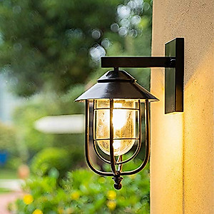 Outdoor Wall Lanterns Modern Exterior Wall Mounted Light Fixtures Waterproof Outdoor Wall Sconces with Seeded Glass Shade Outside Wall Lamp for Deck Garage Yard Front Door Garden Home