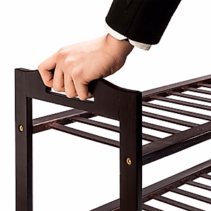 Bamboo 4 Tier Shoe Rack - Shoe Storage Shelf, Industrial Shoe Tower, Narrow Shoe Organizer Entryway Freestanding Shoe Cabinet Organizer Storage Rack - Storage Shelf for Narrow Closet, Hallway, Black