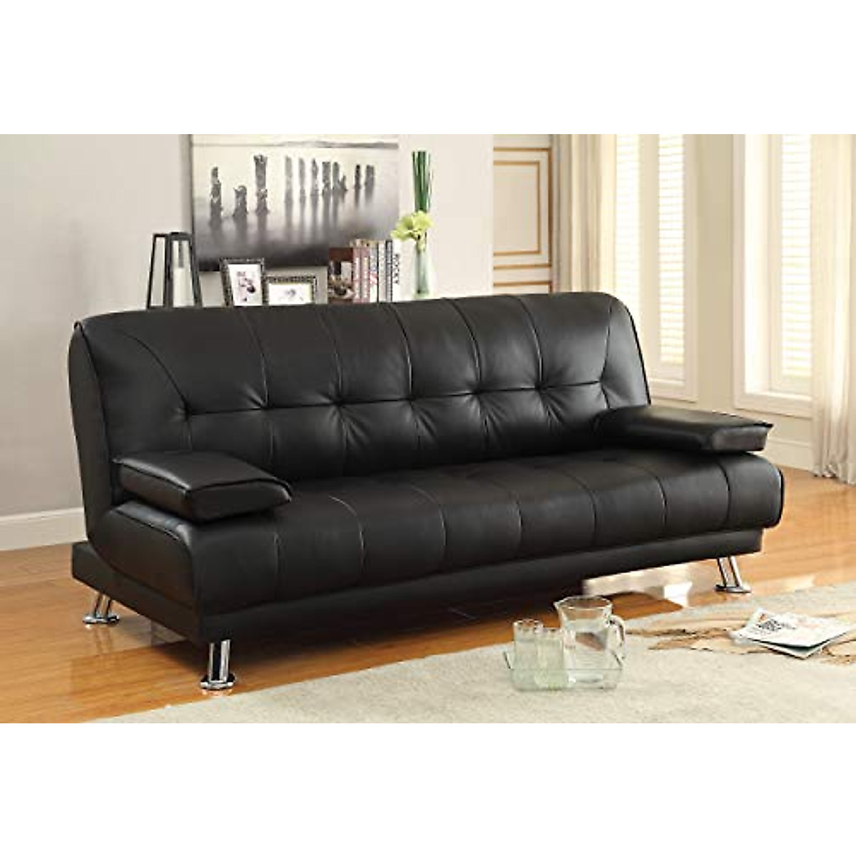 Convertible Sofa Bed with Removable Armrests Black 300205