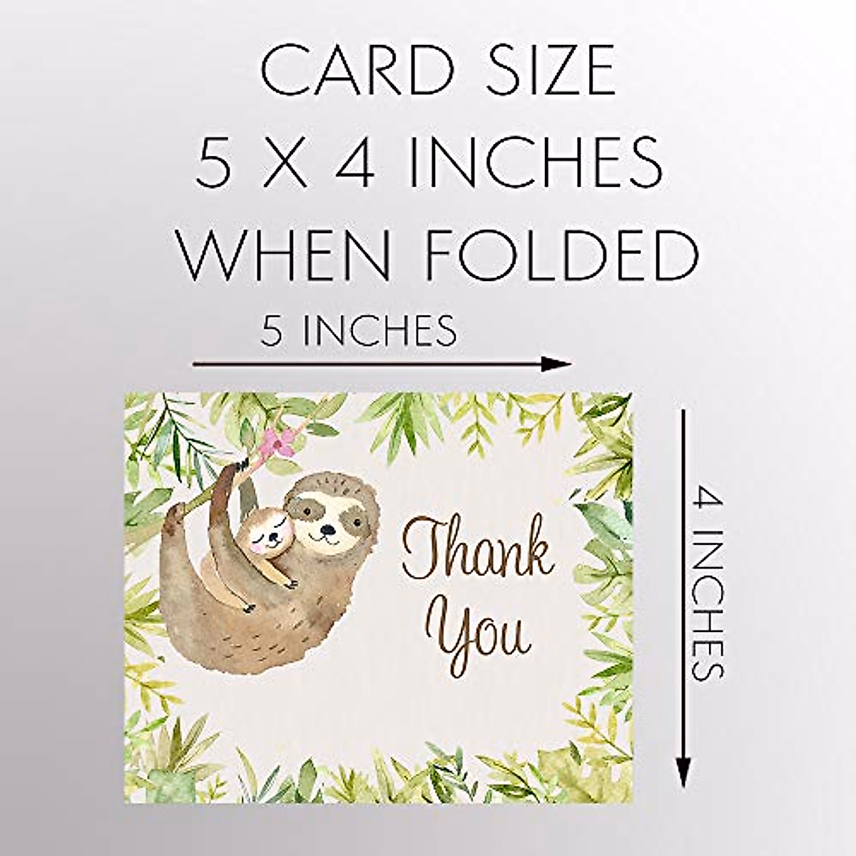 Sloth Baby Shower Thank You Cards Gender Neutral Boy or Girl Watercolor Paper Jungle Safari Folding Thank You Notes Palm Leaves Mommy and Me Safari Hang Out Around Cards Blank Inside (50 Count)