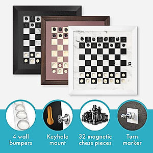 Home Magnetics Magnetic Wall Chess Set - Wall Mounted Chess Board Game - Framed Wooden Chess Set with Magnetic Chess Pieces (Black)