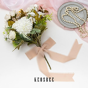 KEOSREE 3 Rolls Nude & Cream White Handmade Chiffon Ribbon,1.5" x 21Yd Frayed Fringe Silk Ribbons (3 Rolls *7Yd) for Gifts Wrapping, Wedding Invitations, Bridal Bouquets, Decorations