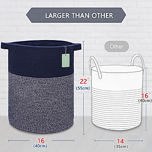 BOSROTY Large Laundry Hamper Basket for Clothes 72L, Nursery Hamper, Blanket Basket, Clothes Basket Laundry, Tall Laundry Basket for Blanket Towels, Woven Basket, Toy Basket, 16”x 22”, Navy Blue