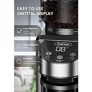 Gevi Espresso Machine 20 Bar High Pressure,Compact Espresso Maker with Milk Frother Steam Wand, Burr Coffee Grinder, Adjustable Burr Mill with 35 Precise Grind Settings, Electric Coffee Grinder