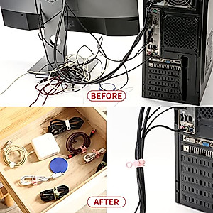 [20Park]UMUST Silicone Cable Ties,Reusable Cable Management Organizer,Cable Straps,Cord Ties,Multipurpose Elastic Cord Organizer for Bundling and Fastening Cable Cords Wires(black,white,pink,green)