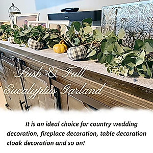 Eucalyptus Garland 6.56 Ft Lush Silver Dollar Eucalyptus Leaves Boxwood Artificial Faux Greenery Garland Vines for Baby Shower Wedding Party Table Runner Room Home Mantle Decor