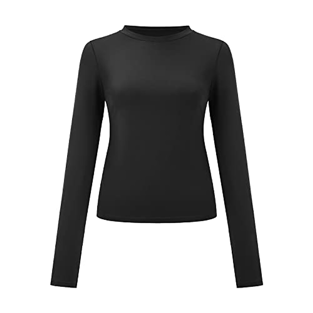 Slimdupe Women Basic Long Sleeve T Shirts Crewneck Slim Fit Solid Pullovers Tees Athletic Tight Crop Top for Workout Long Sleeve Workout Sets for Women Crop Tops Long Sleeve Cropped Top Black