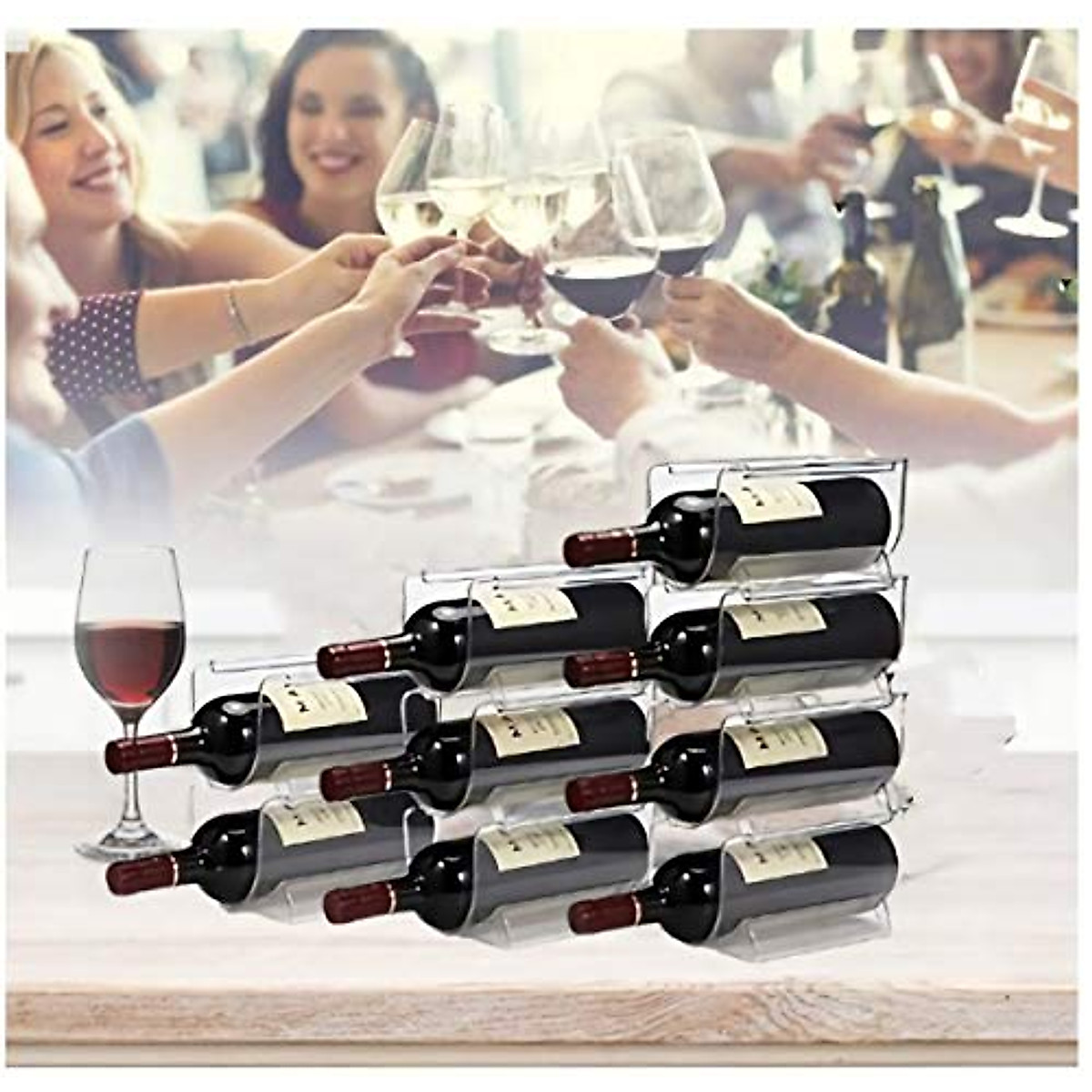 Modular Plastic Free-Standing Water Bottle and Wine Rack Storage Organizer for Kitchen Countertops, Pantry, Refrigerator ,Ideal Storage for Wine, Soda, Pop and Beer - Stackable, 2 Pack - Clear