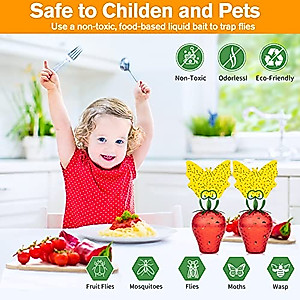 Fruit Fly Traps for Indoors,Effective Fly Catcher Gnat Traps for House with Yellow Sticky Traps,Fruit Fly Trap with Sticker with Bait Safe Non-Toxic Reusable Fly Trap for Home, Plant, Kitchen