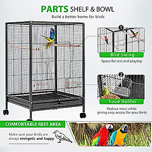VIVOHOME 54 Inch Wrought Iron Large Bird Cage with Rolling Stand with 30 Inch Height Wrought Iron Bird Cage with Rolling Stand