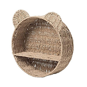 Uitndvyte Bear Ear Shape Wall Mounting Shelf Rattan Wall Shelves Small Plant Display Storage Rack Woven Hanging Storage Basket