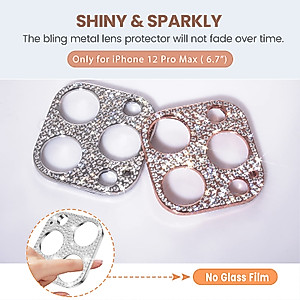 Goton [2 Pack] for iPhone 12 Pro Max Camera Lens Protector, Bling Glitter Diamond Metal Lens Protective Decoration Cover for iPhone 12 Pro Max 6.7inch (Silver+Rose Gold)