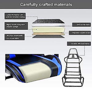 GTRACING Gaming Chair with Speakers Bluetooth Music Video Game Chair Audio Ergonomic Design Heavy Duty Office Computer Desk Chair（Blue）